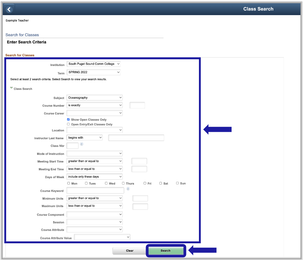 Search for Classes | SPSCC Support